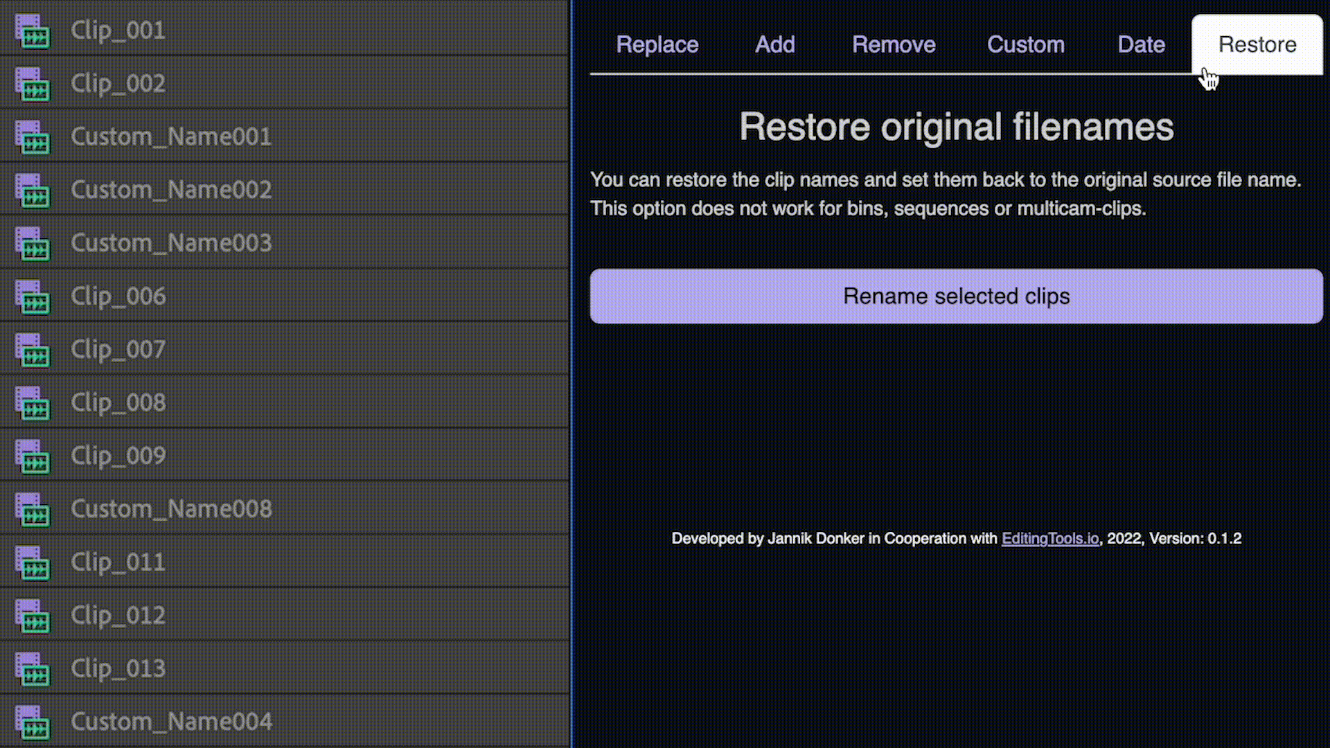 Batch Rename Premiere Pro Plugin
